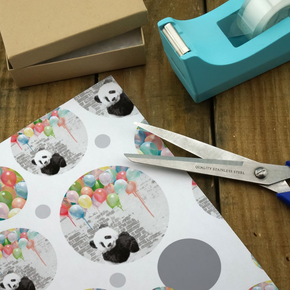 Panda Bear with Colorful Rainbow of Balloons Premium Gift Wrap Wrapping ...
