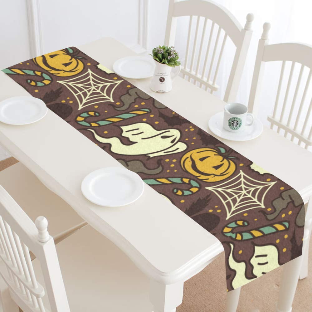 MKHERT Cute Doodle Ghosts Table Runner for Kitchen Wedding Party Home ...