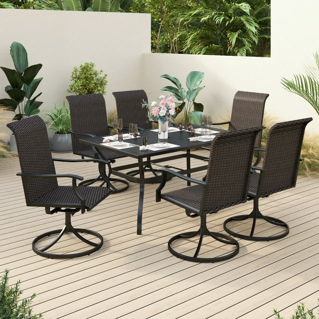 Sophia & William 7 Pieces Wicker Rattan Outdoor Patio Dining Set ...
