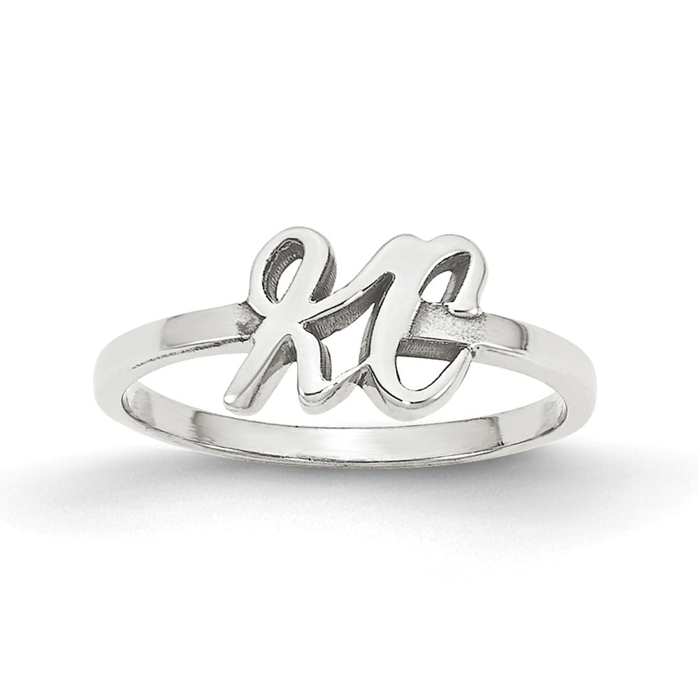 Solid 10k White Gold Laser Initial Letter Script or Block Font Ring ...