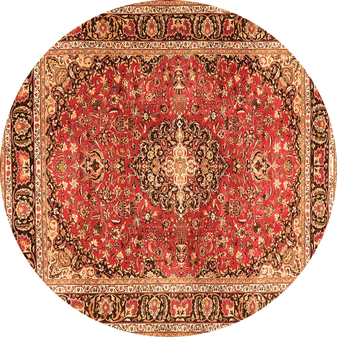 Ahgly Company Indoor Round Medallion Orange Traditional Area Rugs, 6 ...