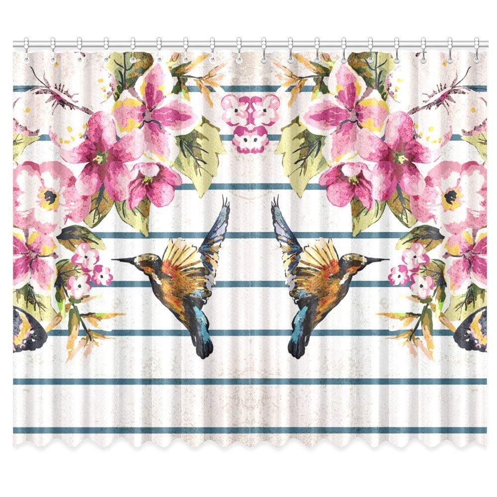 RYLABLUE Painting Hummingbird Window Curtain Window Treatments Kitchen ...