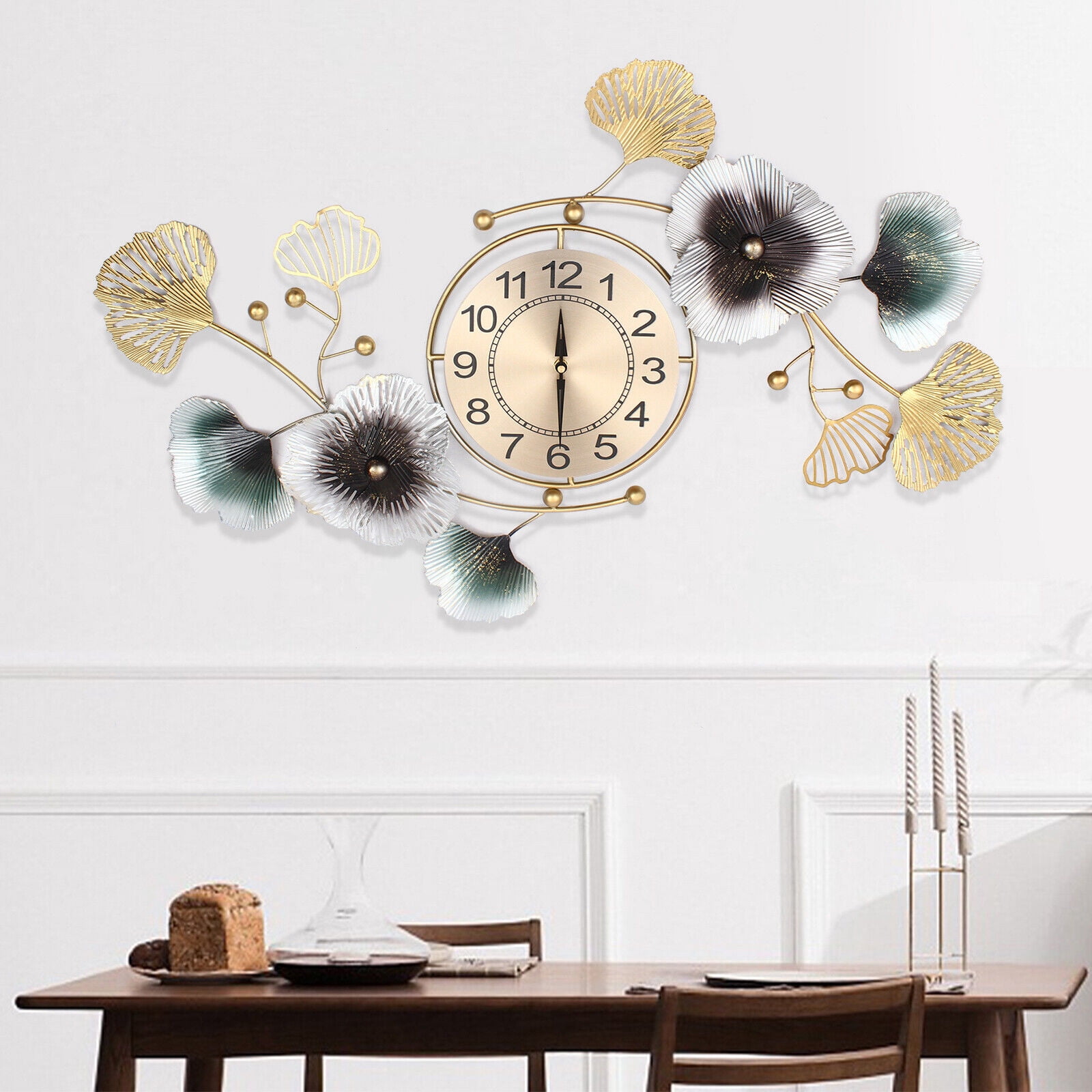 Luxury Ginkgo Leaf Wall Clock 90*45cm Large Mute Wall Clock Battery ...