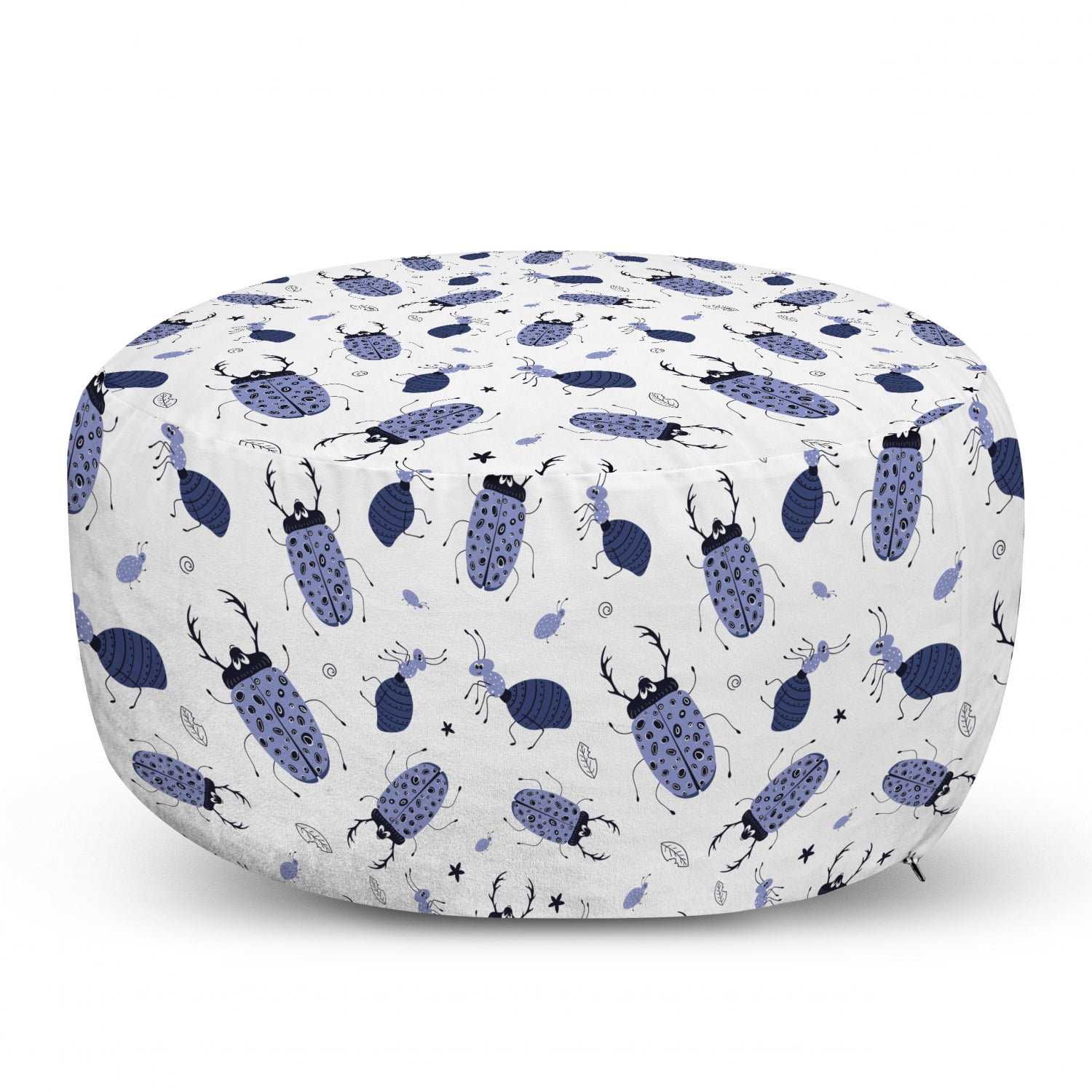 Insects Pouf Cover with Zipper, Beetles and Bugs Doodle Ants of Leaves ...