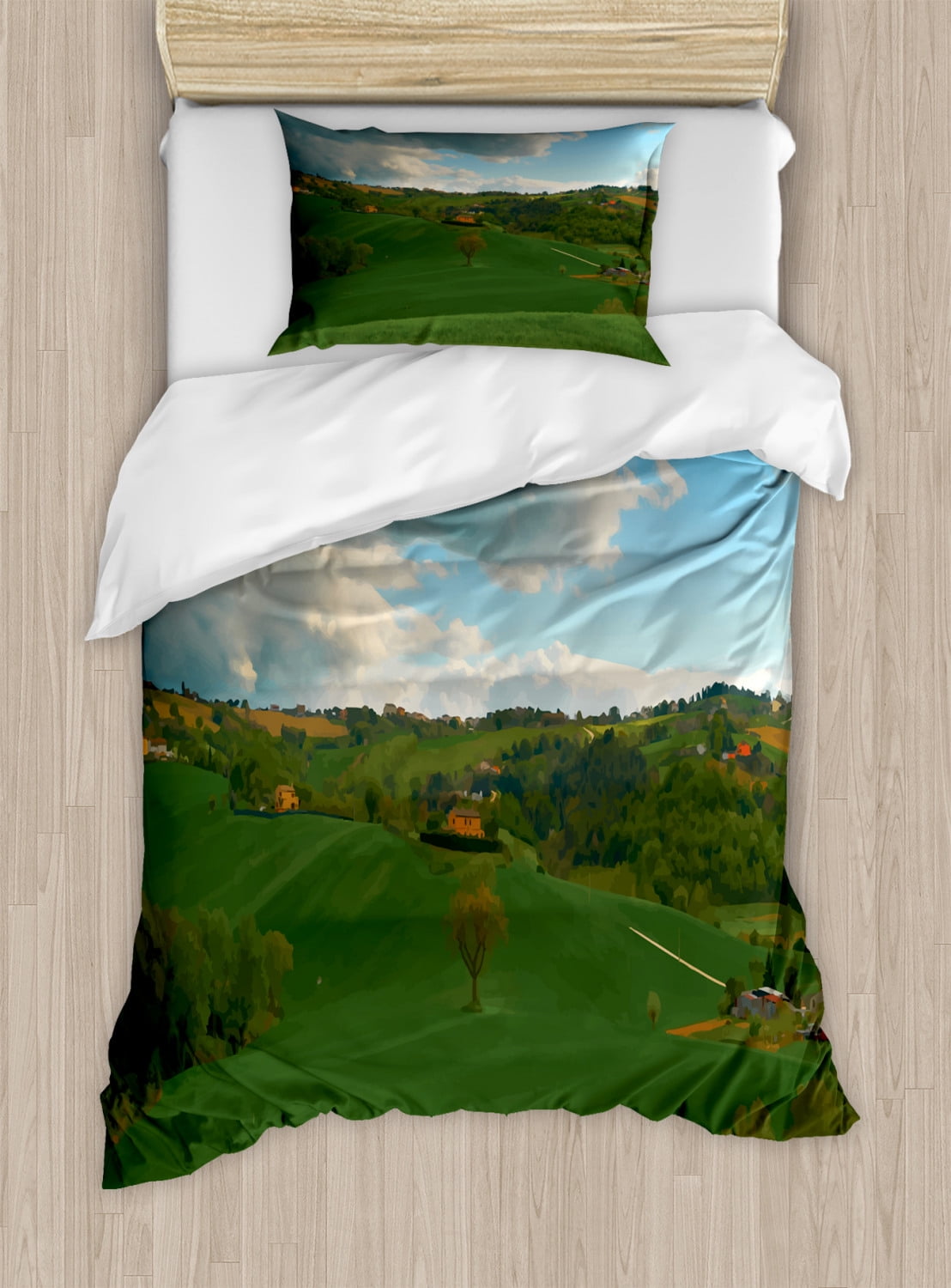 Golf Course Scene Duvet Cover Set Twin Size, Rural Landscape Field of ...