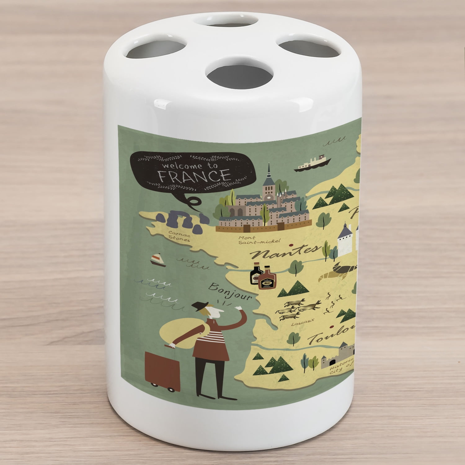 France Ceramic Toothbrush Holder, Travelling Themed French Map with ...