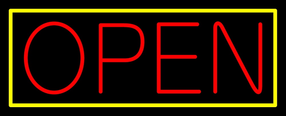 Red Open With Yellow Border LED Neon Sign 10 x 24 - inches, Black ...