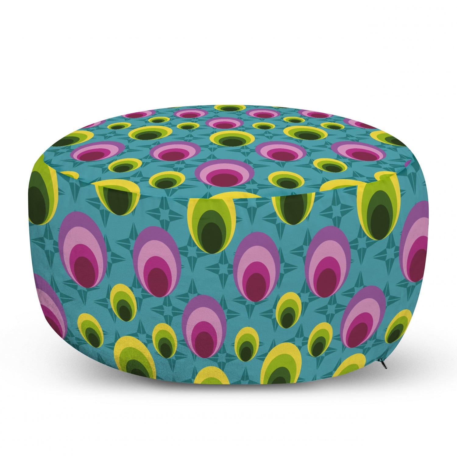 Colorful Pouf Cover with Zipper, Abstract Illustration Along Concentric ...