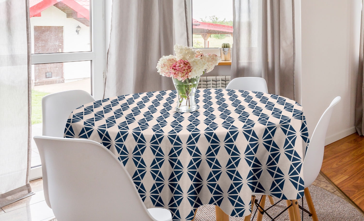 Abstract Round Tablecloth, Geometric Motifs Vertical Wavy Stripes from ...