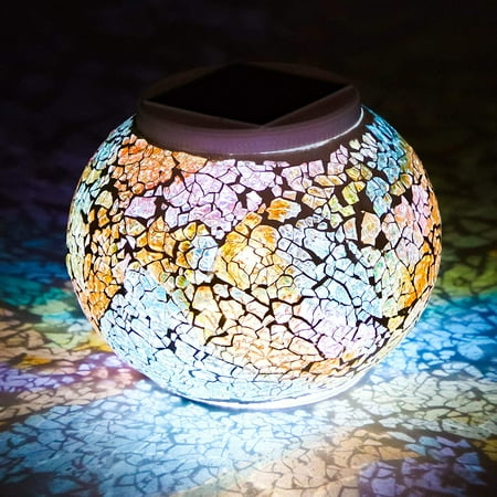 Color Changing Solar Powered Glass Mosaic Ball Garden LED Lights ...