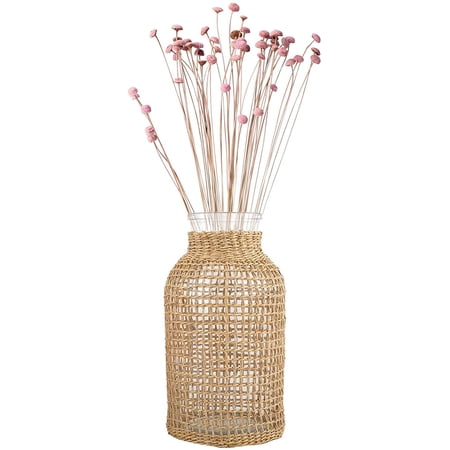 Glass Flower Vase,Rustic Rattan Woven Vase,Country Style Decorative Bud ...