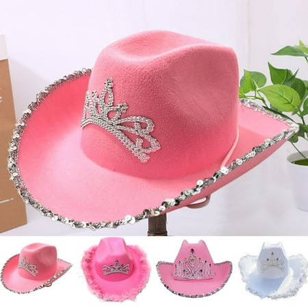 Aofa Pink Cowboy Hat for Girls - Sparkly Cowgirl Hat with Sequins and a ...