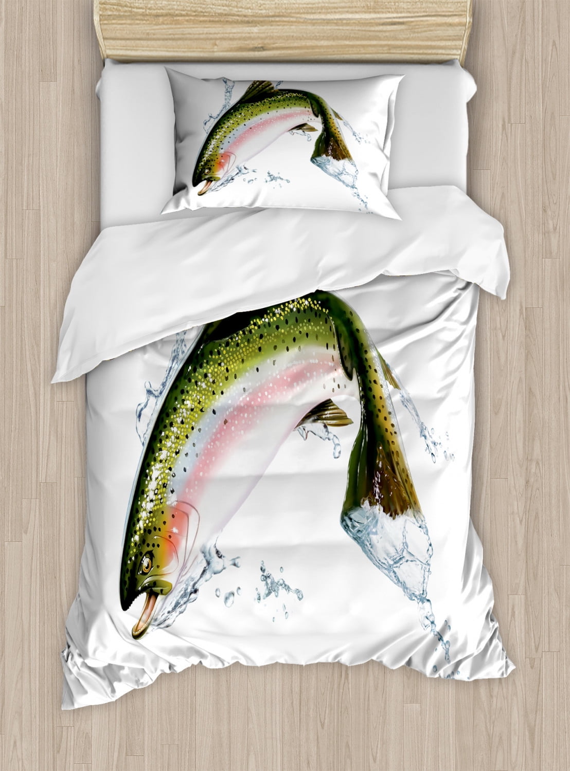 Fish Twin Size Duvet Cover Set, Salmon Jumping out of Water Making ...