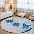 Blue Butterfly Area Rugs 4' (Round) Ocean Water Floor Rug Non Slip Low ...
