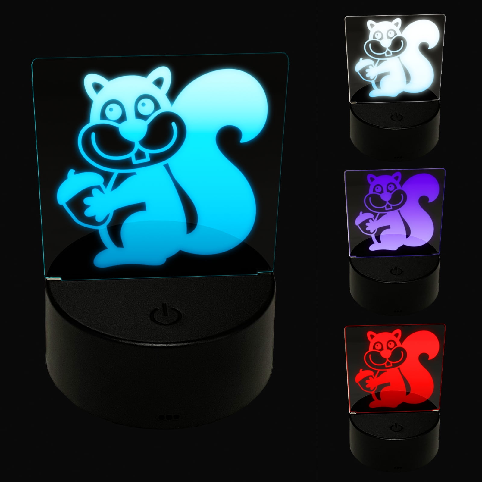 Squirrel Holding Acorn LED Night Light Sign 3D Illusion Desk Nightstand ...