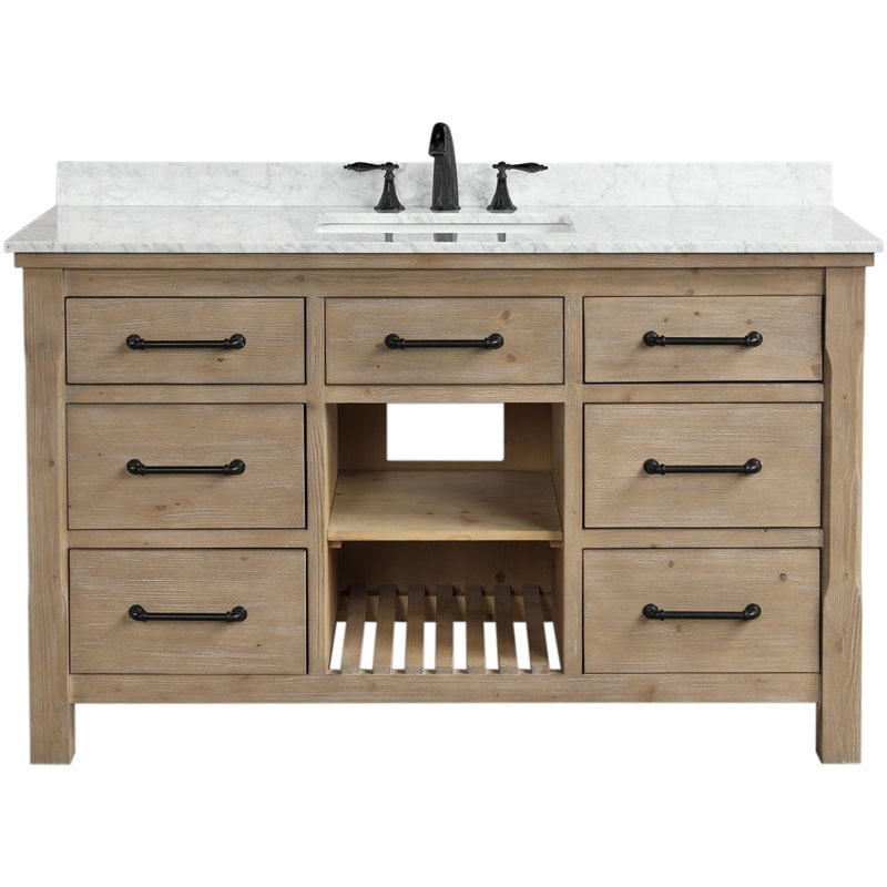 Ari Kitchen & Bath Lauren 55" Solid Wood Bathroom Vanity in Weathered ...