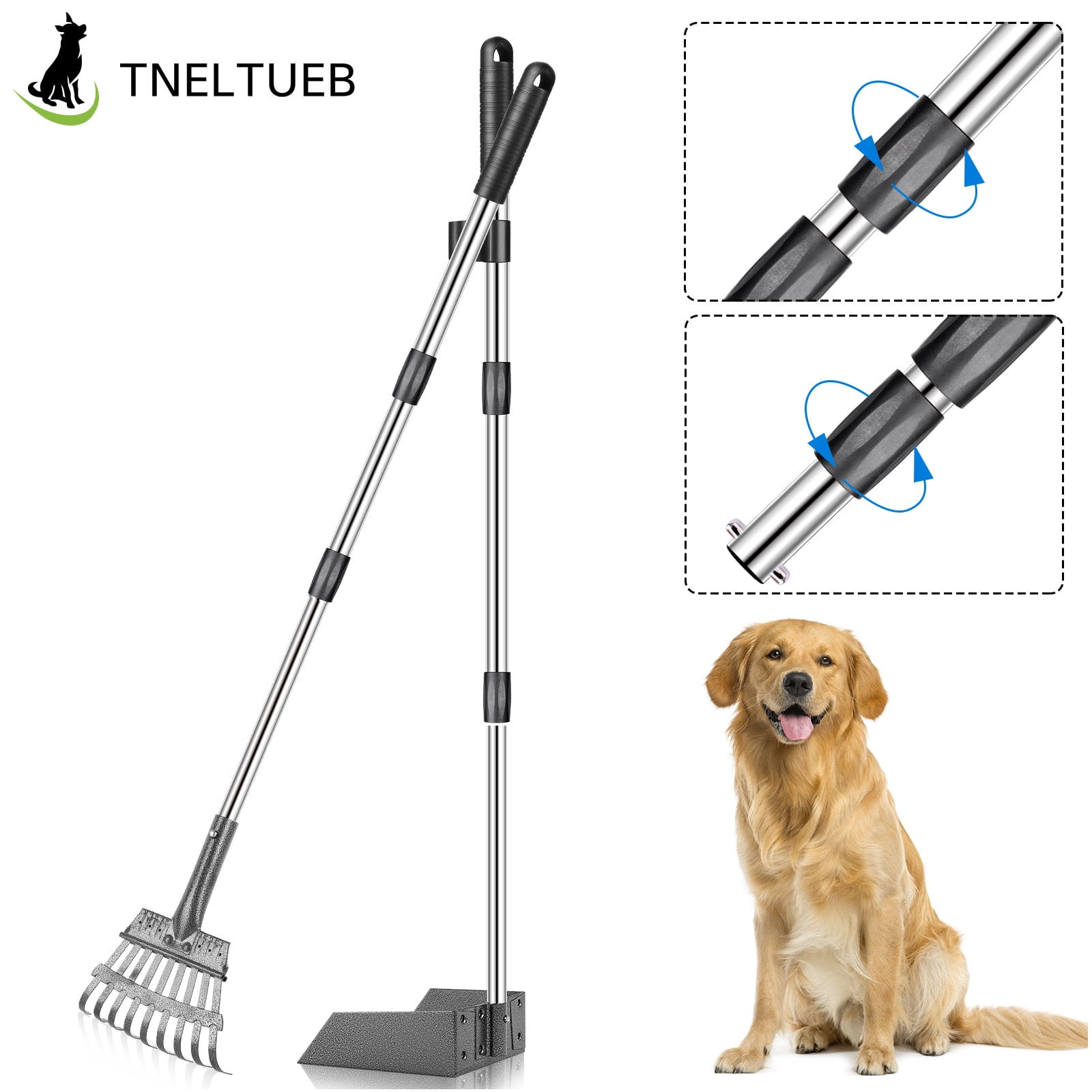 TNELTUEB Pet Pooper Scooper, Height Adjustable Dog Poop Scoop Removal ...