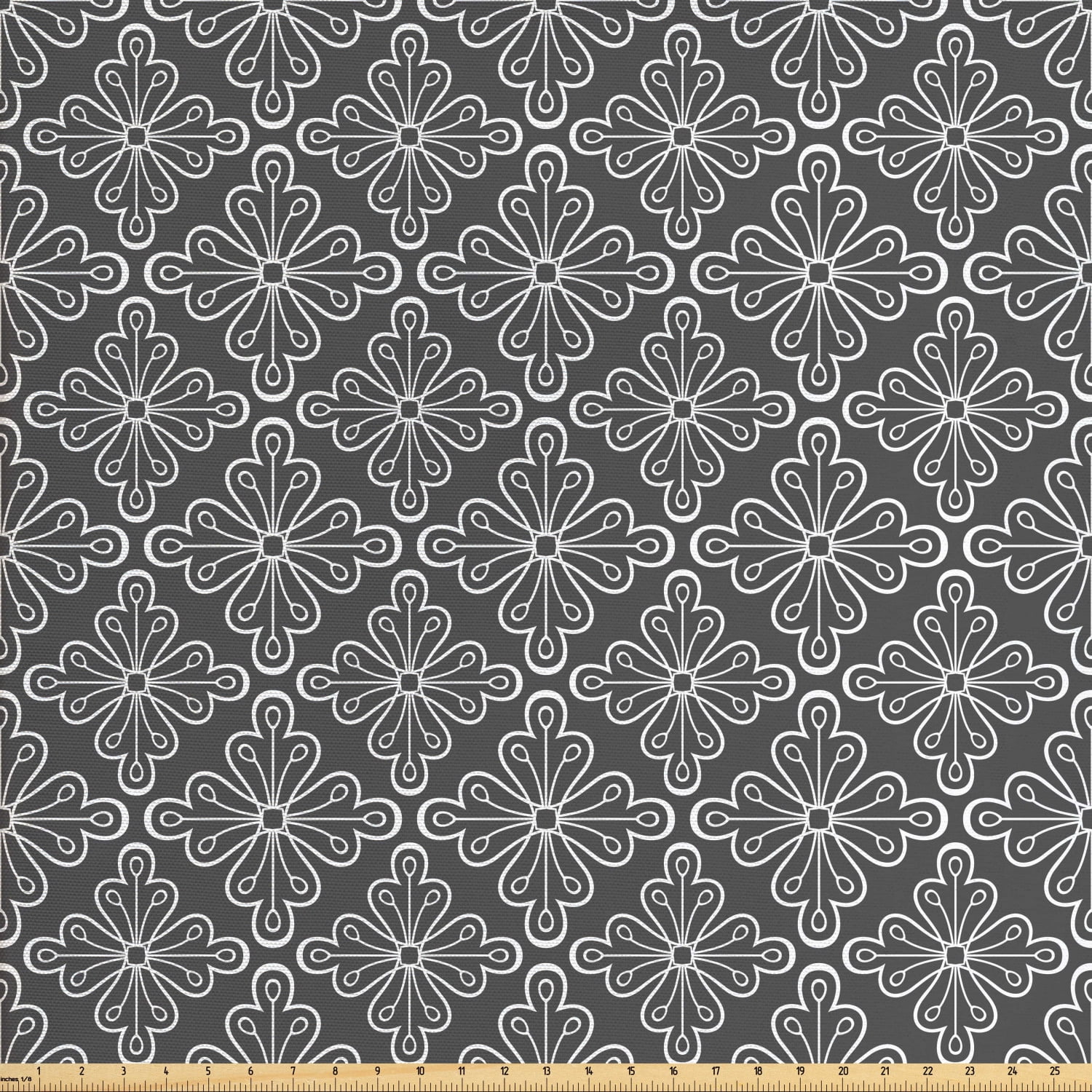 Abstract Fabric by the Yard, Vintage Inspired Outline Simplistic Floral ...