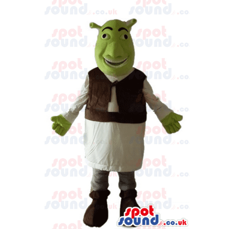 Green ogre wearing a white tunic and a brown furry vest - Mascots ...