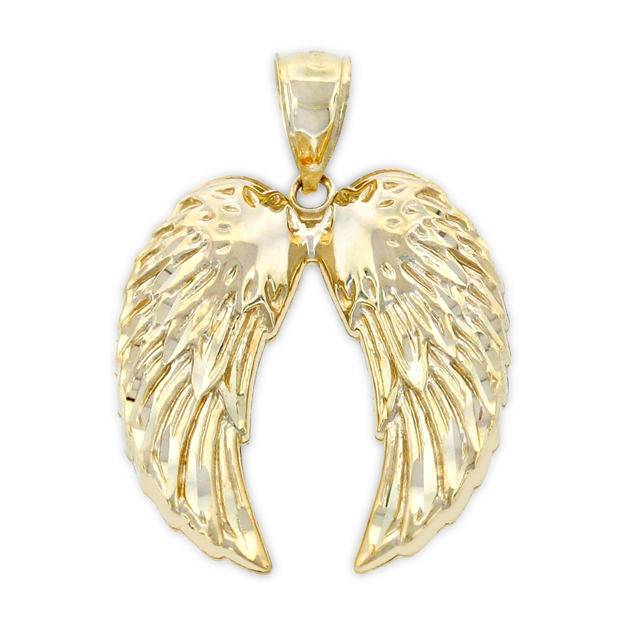 Charm America - Gold Polished Angel Wings Charm - 10 Karat Solid Gold ...