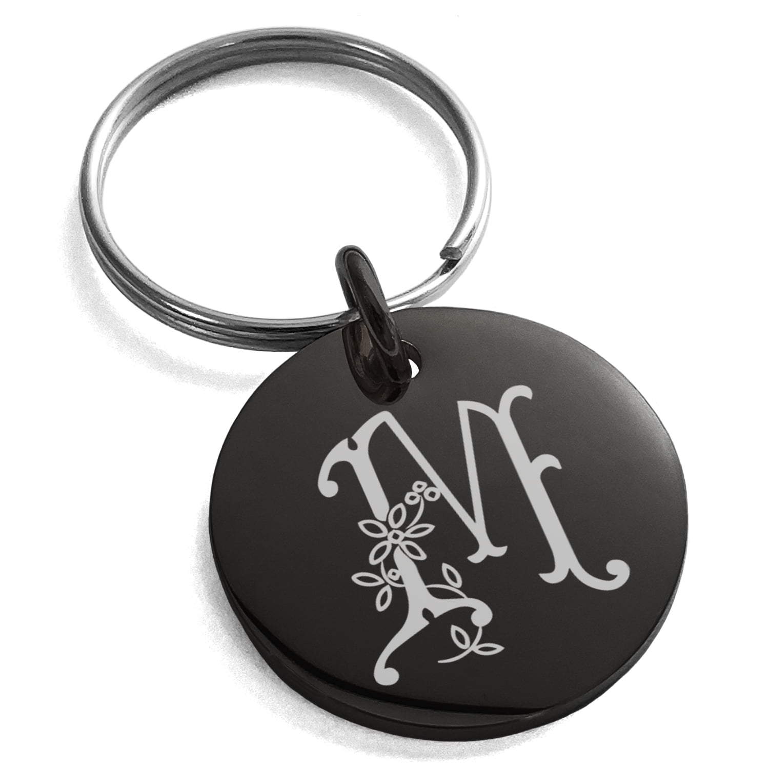 Stainless Steel Letter M Initial Floral Monogram Engraved Small ...