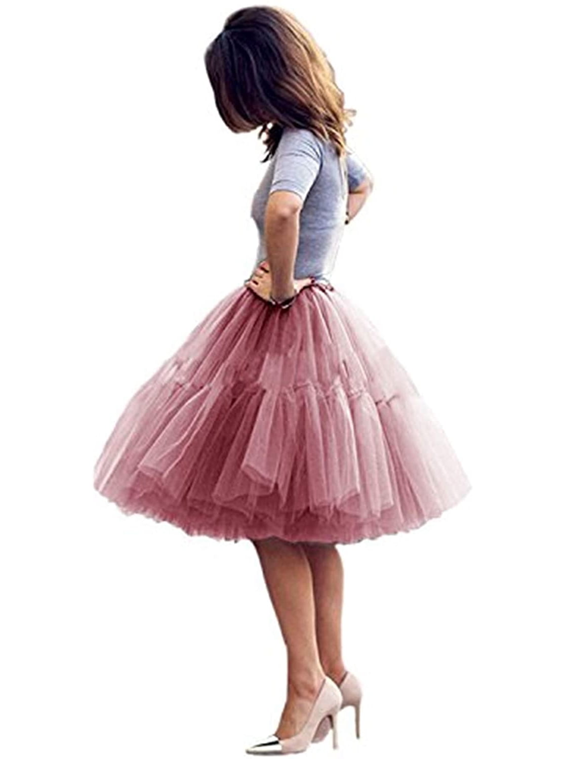 EllieWely 20+ Colors Women's Mid Length Tulle Tutu Skirt Dusty Pink ...