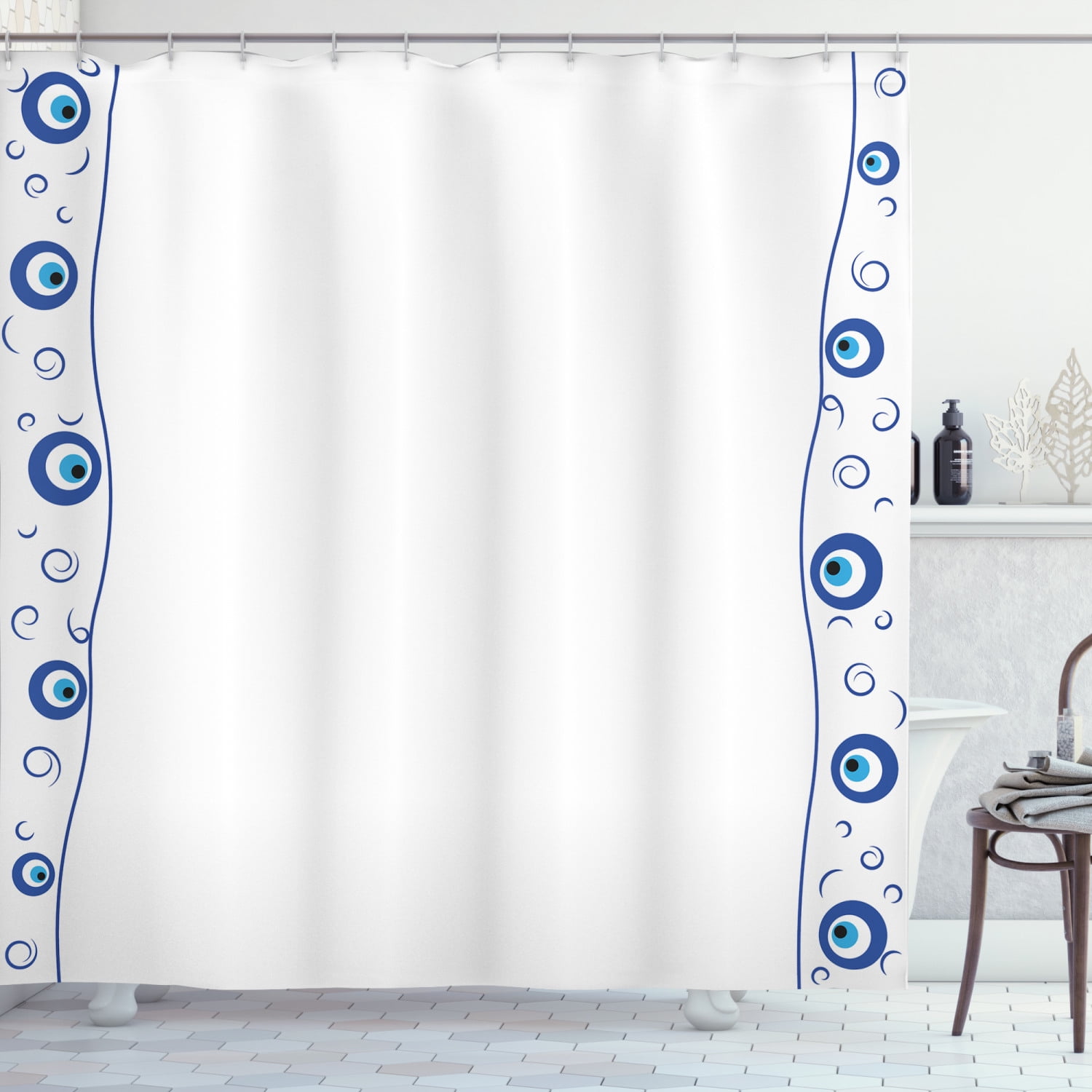 Ambesonne Evil Eye Shower Curtain, Border Design Spirals, 69"Wx84"L ...