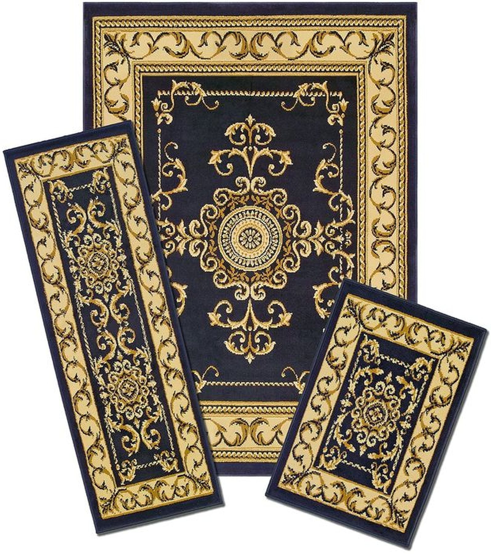 Traditional Elegance Toscano 3 Piece Rug Set - Royal Crown - Navy ...
