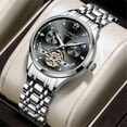 GUANQIN Vintage Skeleton Diamond Dial Automatic Self-Winding Moon Phase ...