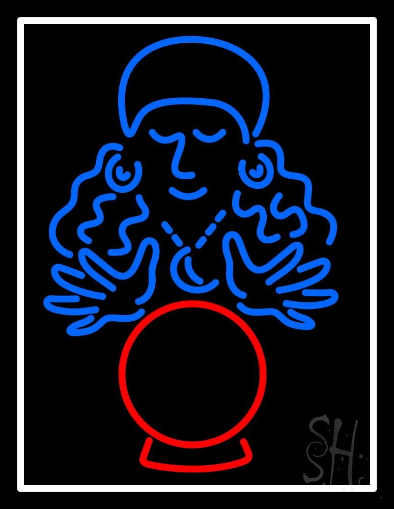 Fortune Teller Lady Crystal White Border LED Neon Sign 31" Tall x 24 ...