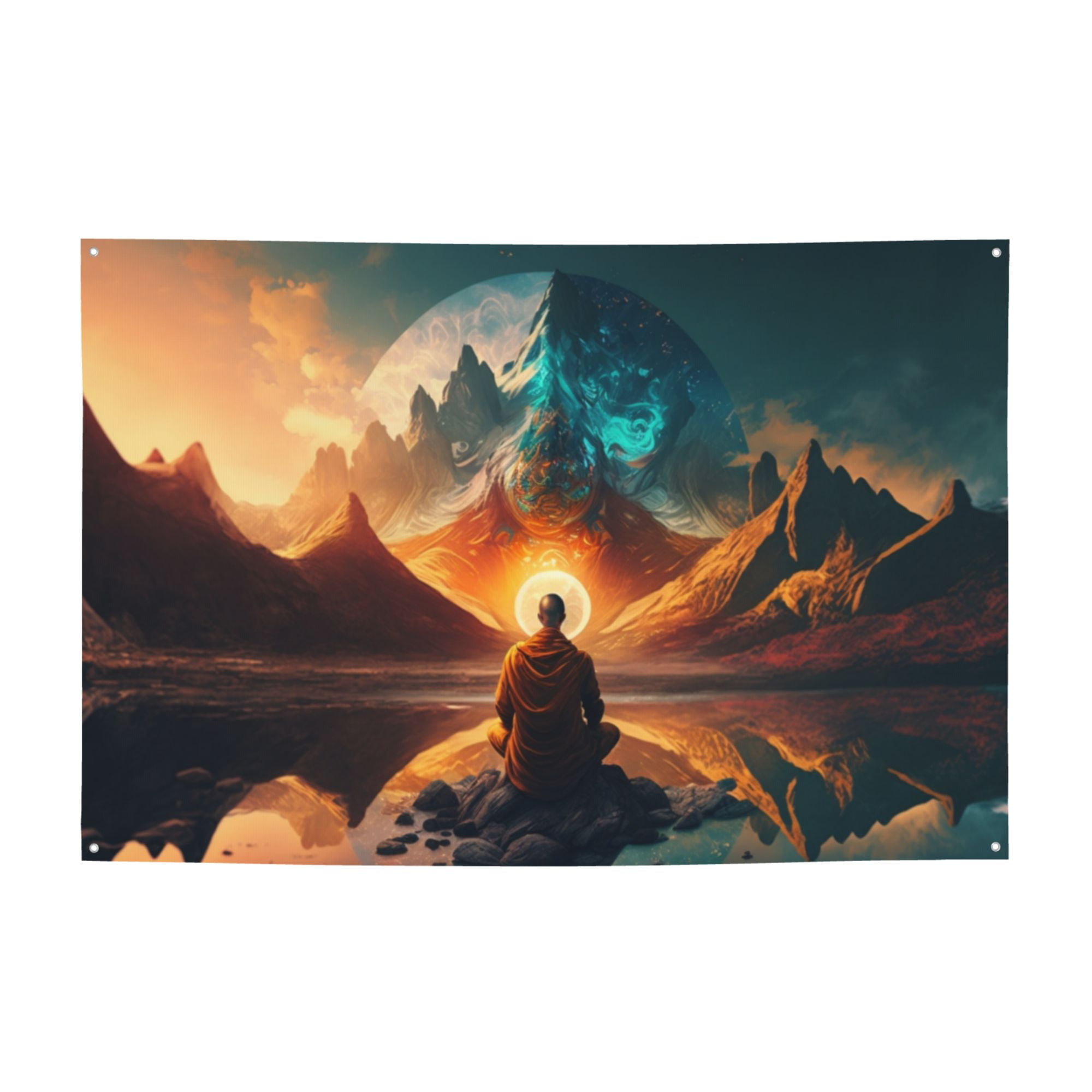 Meditating Zen Meditation Sign Banner, Abstract Art Hanging Banners ...