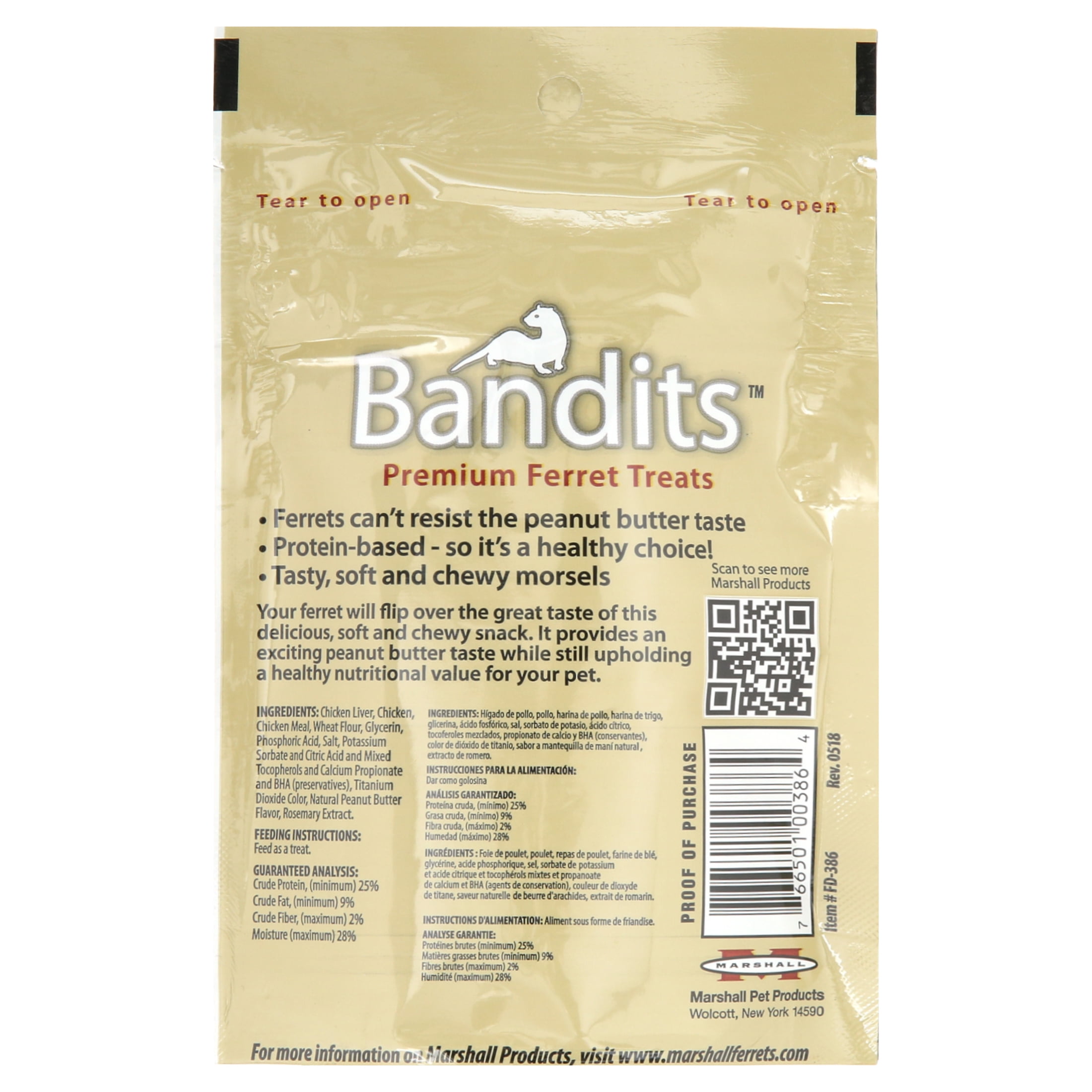 Marshall Pet Products Premium Bandit Treat for Ferrets, Peanut Butter ...
