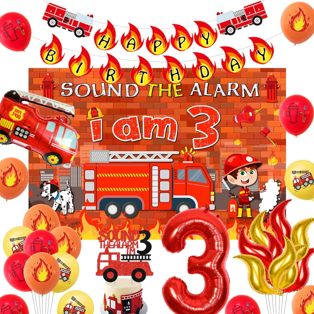 Fire Truck 3rd Birthday Decoration Sound the Alarm I Am 3 Birthday ...