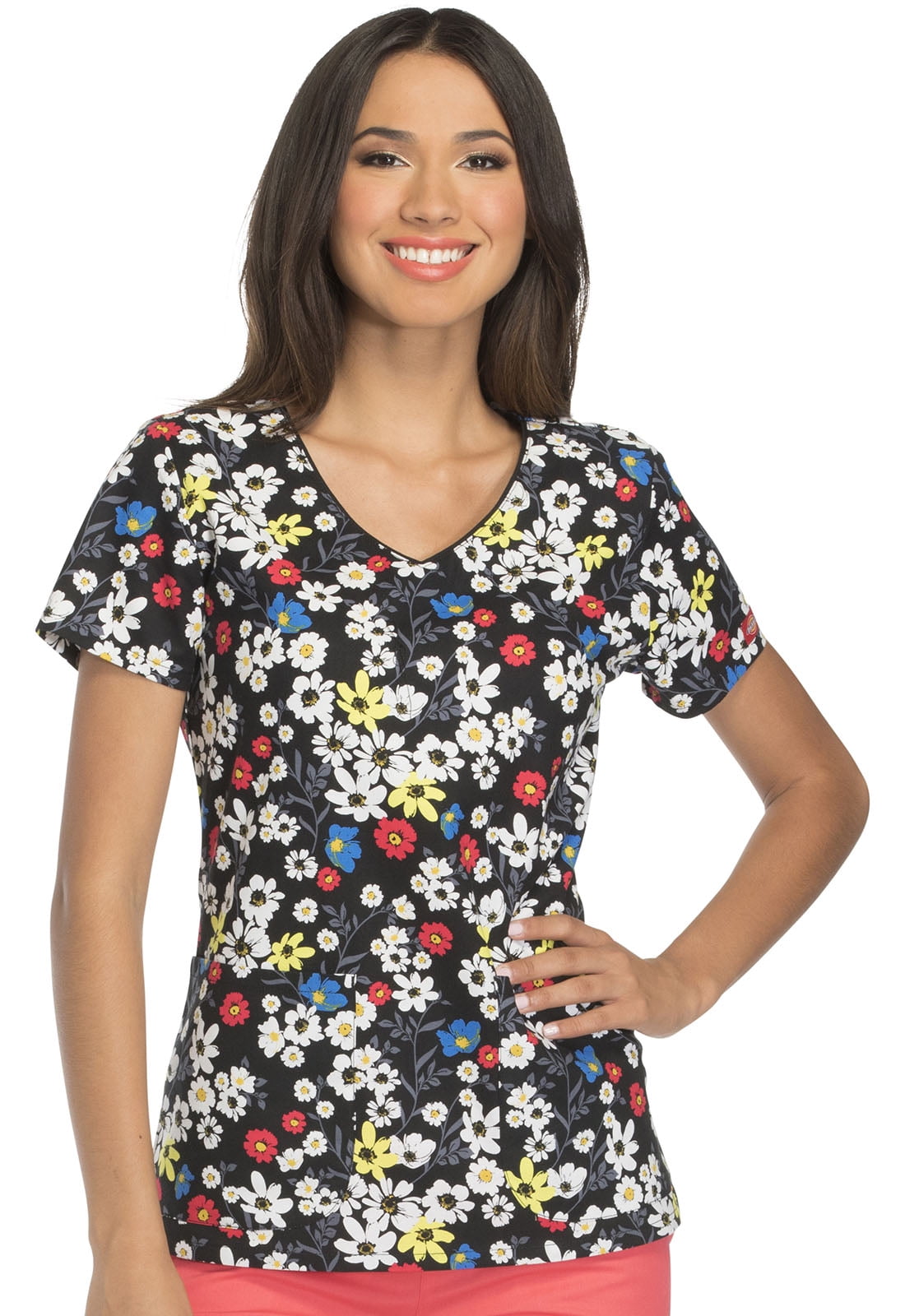Dickies Eds Women Scrubs Top V Neck Dk700 Xs Primary Posies