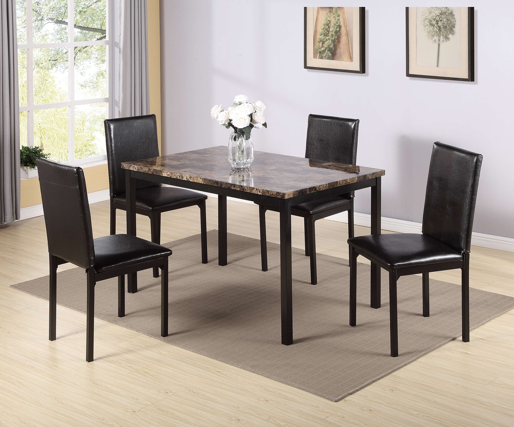 Holaki 5 Piece Metal Dining Table Set for 4 Chairs and Faux Marble ...
