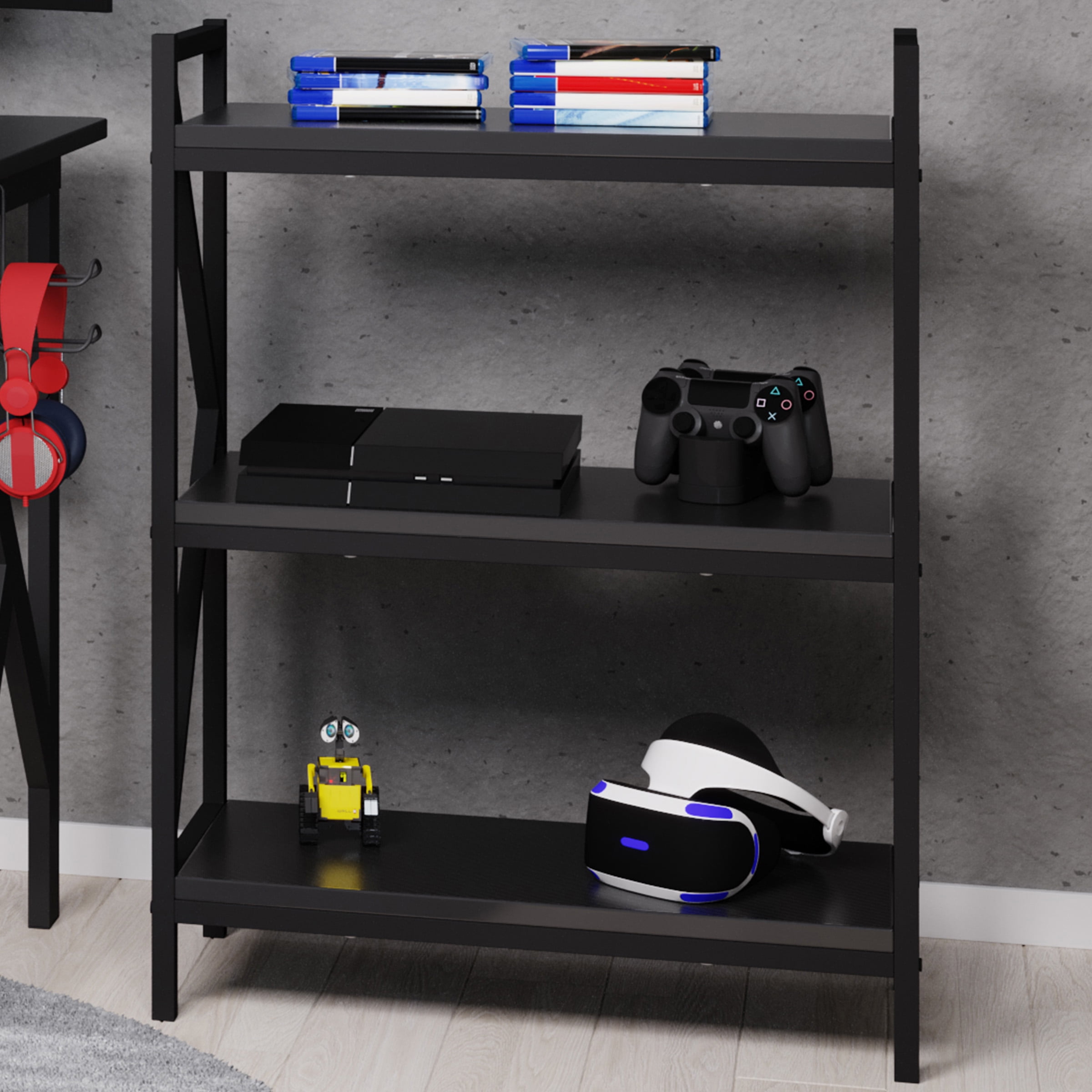 3 Shelf Bookcase - Console Table or Storage Shelf with Carbon Fiber ...