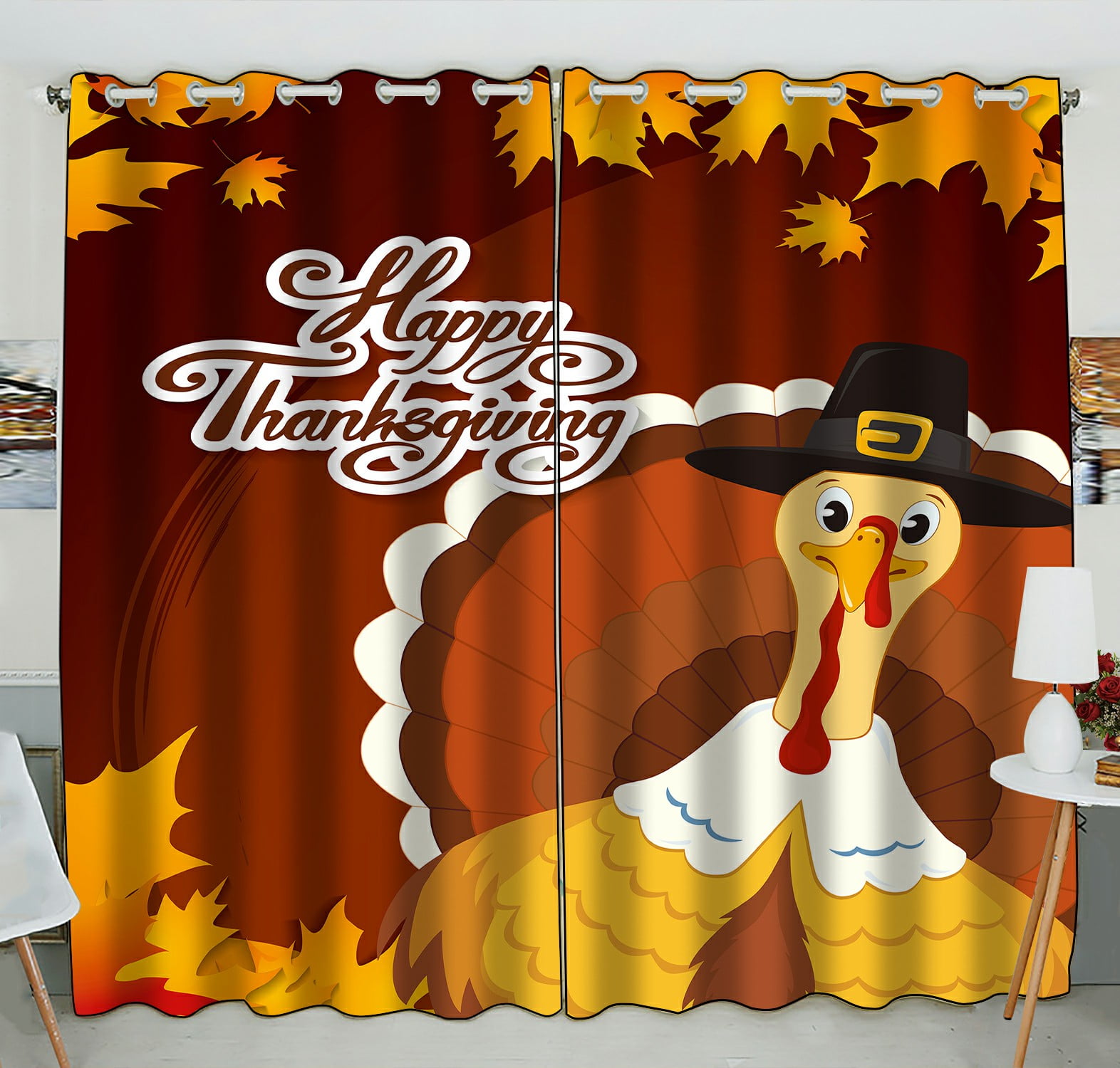 ECZJNT Happy Thanksgiving day Blackout Window Curtain Drapery Two ...