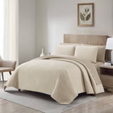 Nanshing Myrne 7 Piece Modern Solid Color Waffle Quilt Set, Beige ...