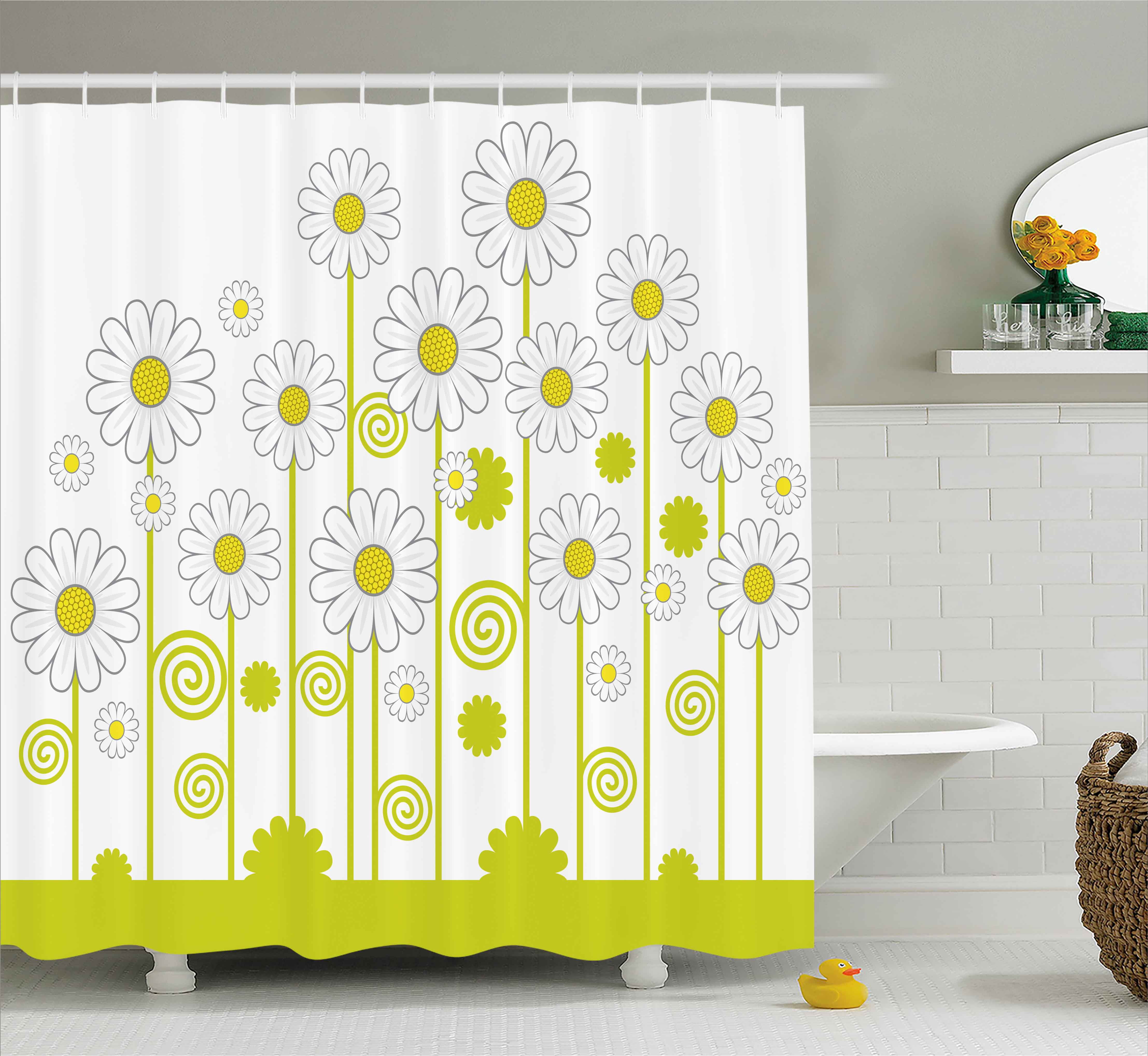 Floral Shower Curtain Daisy Flowers In A Sunny Day With Leaves Garden