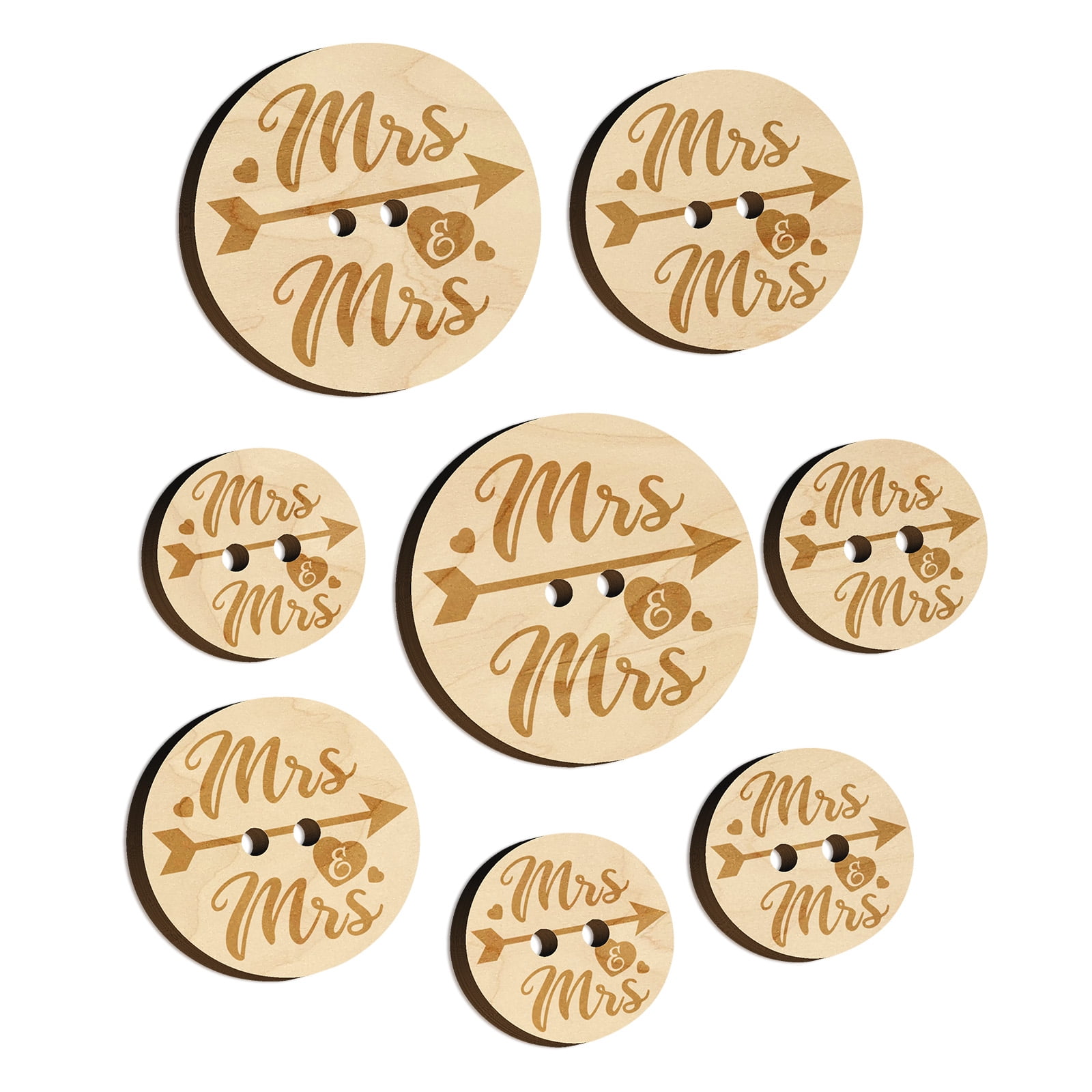 Mrs and Mrs Heart and Arrow Wedding Wood Buttons for Crochet Knitting ...
