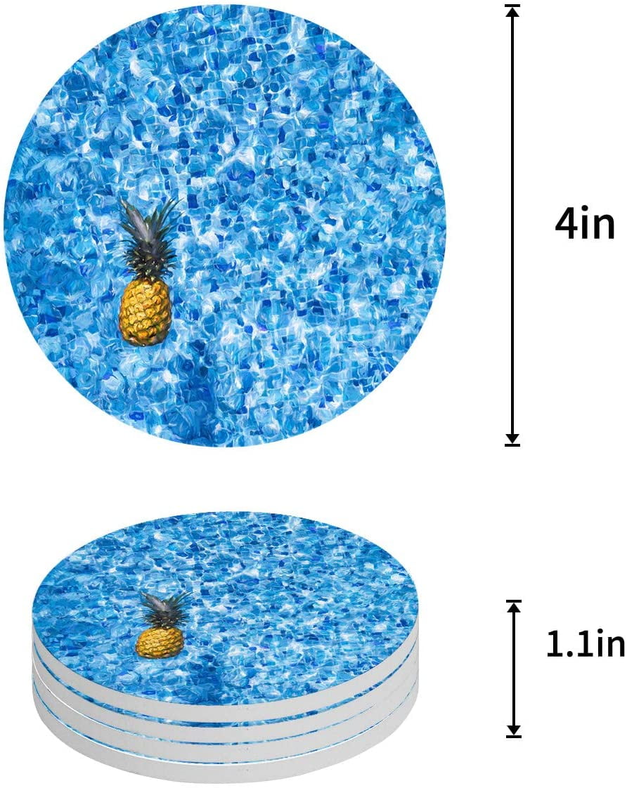 FMSHPON Pineapple in The Swimming Pool Set of 6 Round Coaster for ...