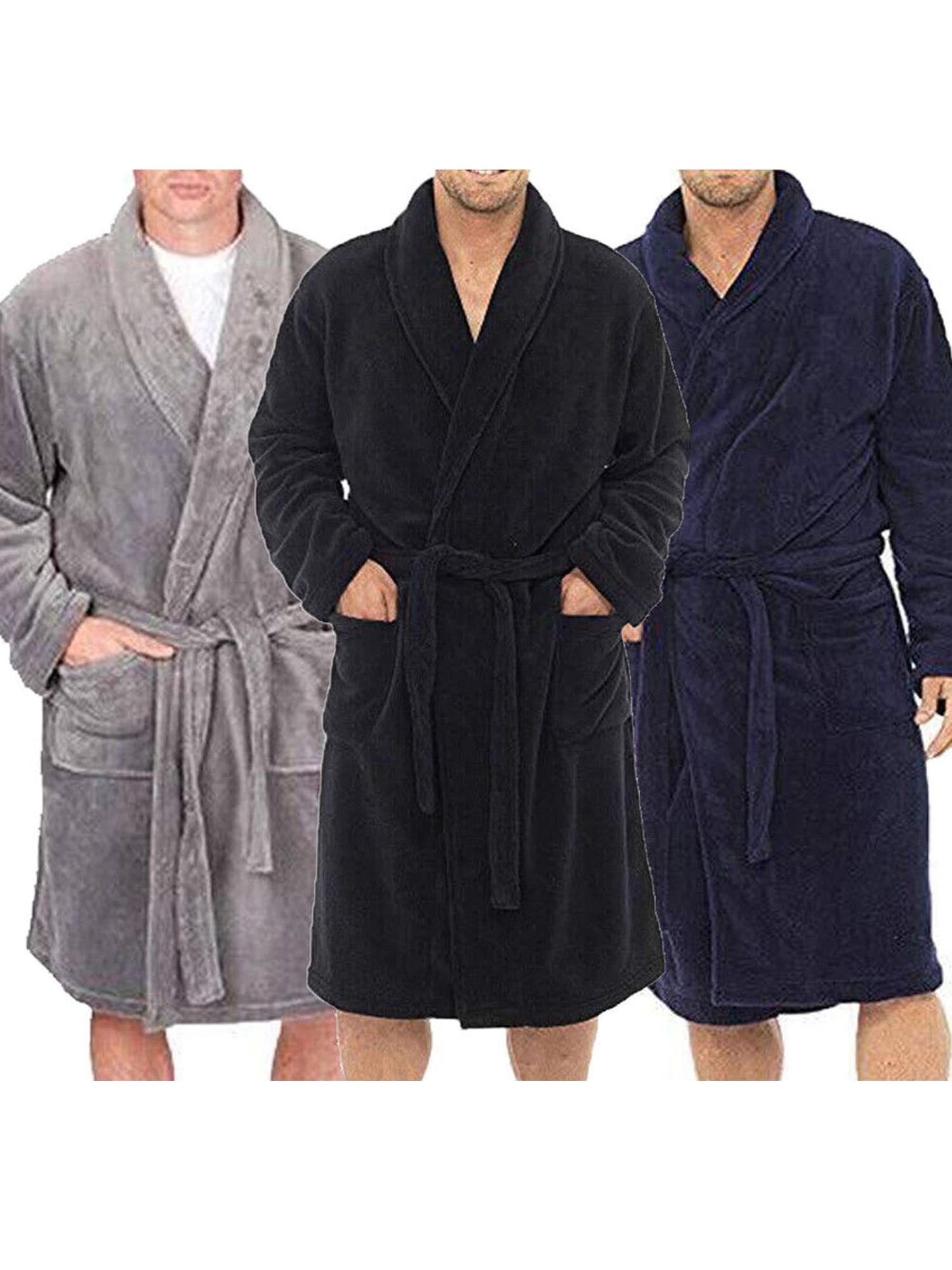 Long Robes for Men with Pockets,Soft Plush Full Length Bathrobe Winter ...