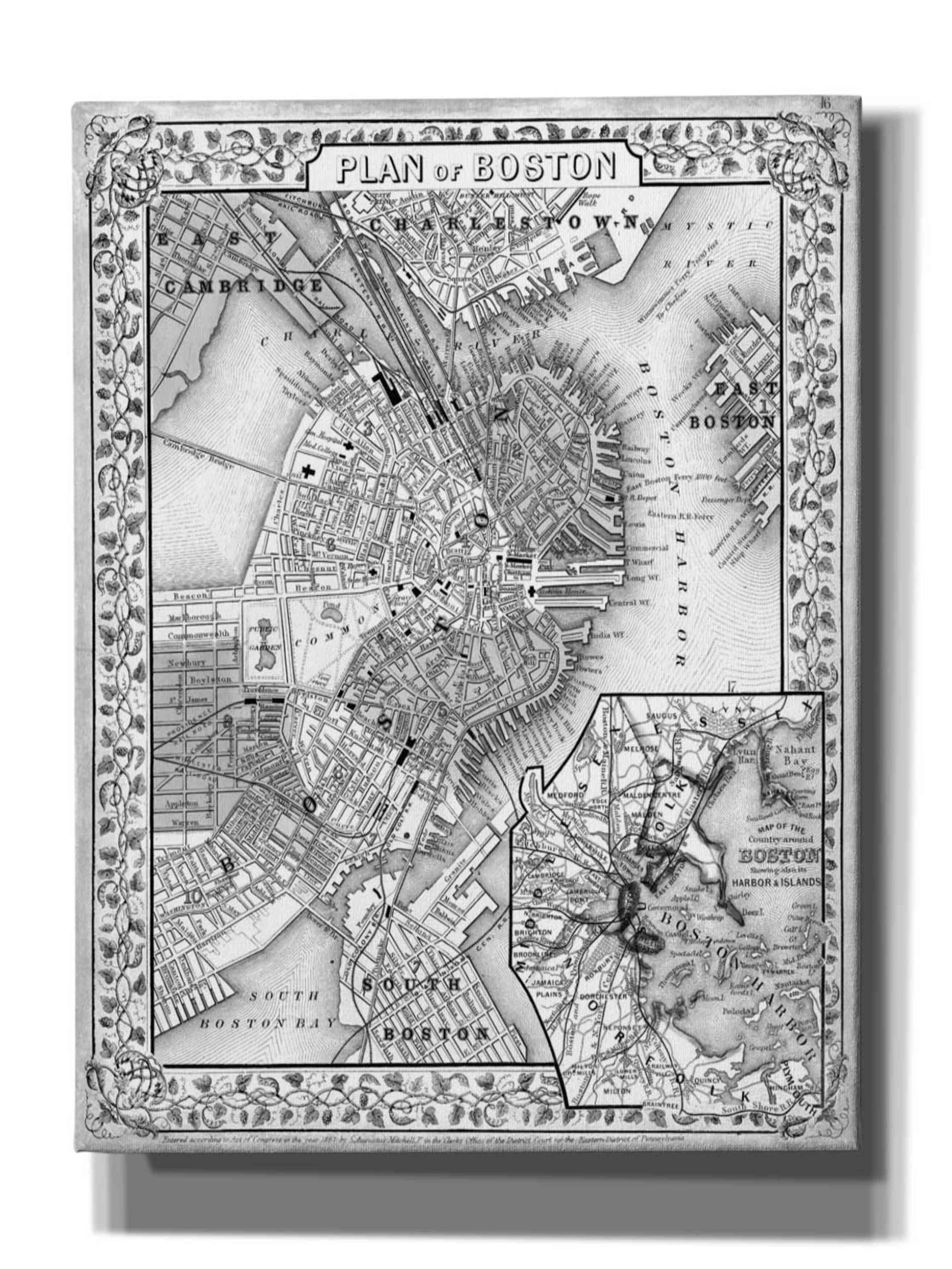Epic Graffiti 'Plan of Boston' by Mitchell, Acrylic Glass Wall Art, 12 ...