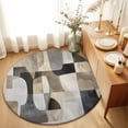 Black Brown Color Block Round Rug 5ft Abstract Geometric Pattern ...