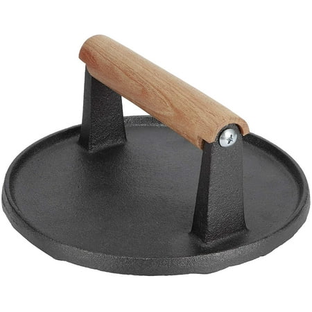 Steak Press, Cast Iron Round Bacon Press with Wooden Handle, Hamburger ...