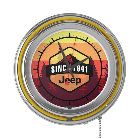 Neon Wall Clock-Jeep Sunset Mountain Double Rung Analog Clock with Pull ...