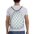 Drawstring Backpack - Daisy plaid blue Splash Proof Small Drawstring ...