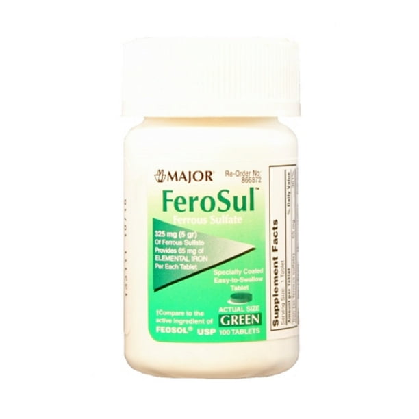 Major Ferosul Tablets, 325 mg, Green, 100 Count - Walmart.com - Walmart.com
