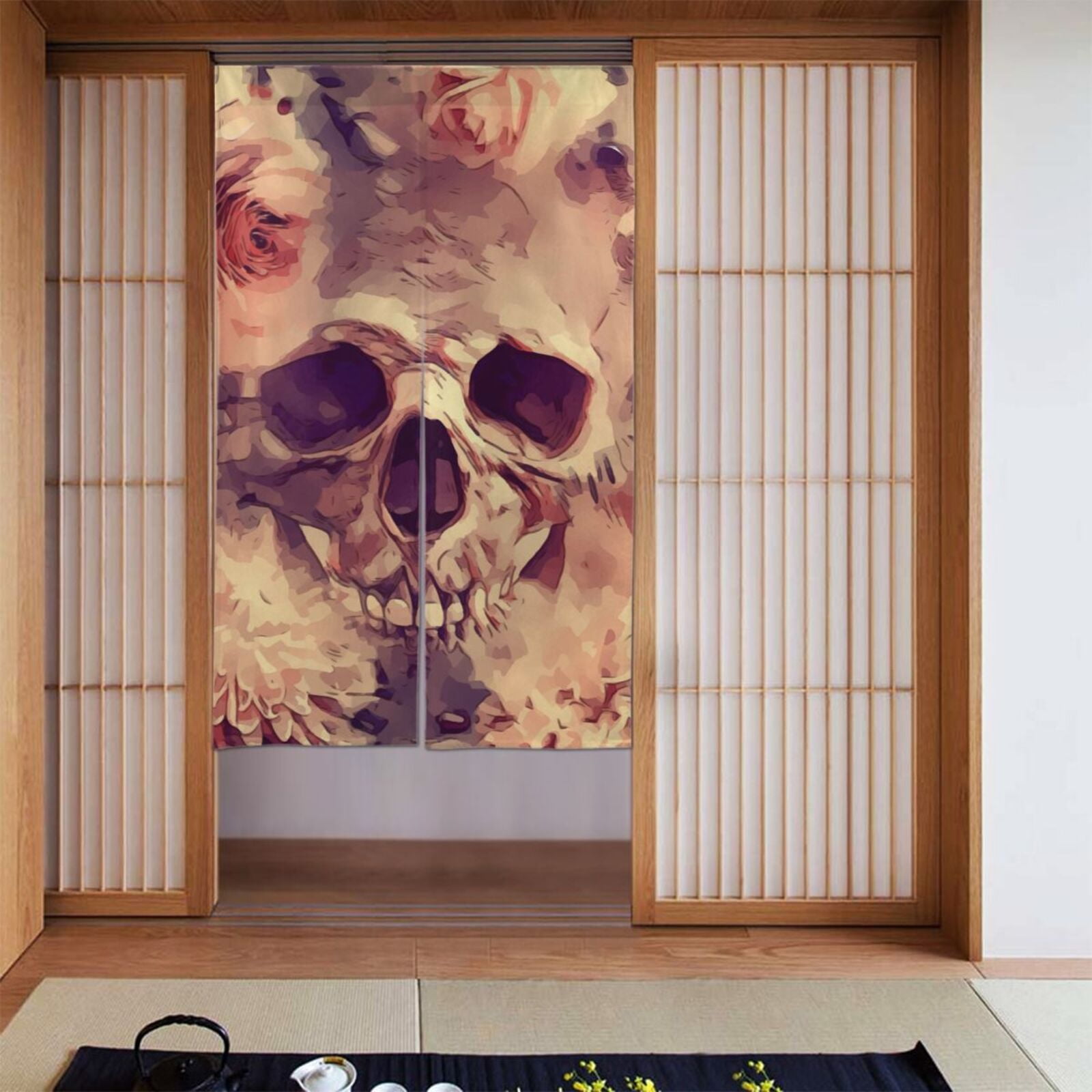 Doorway Drape Split Curtains, Day Of The Dead Skull Flowers Room ...