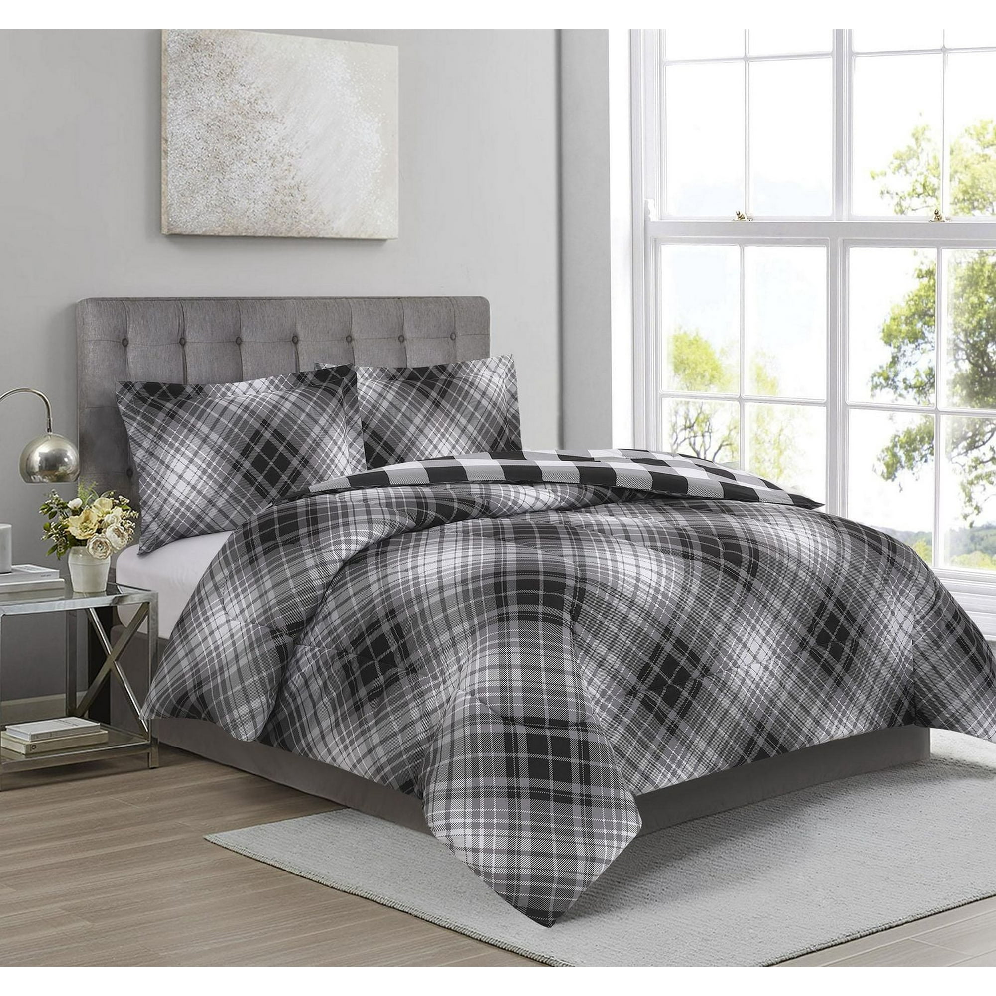 Click here for Swift Home 3 Pieces Comforter Set Bias Plaid Charc... prices